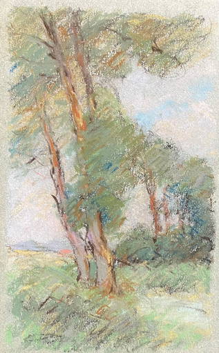Camille Meriot French Impressionist Pastel Countryside Wispy Trees in ...