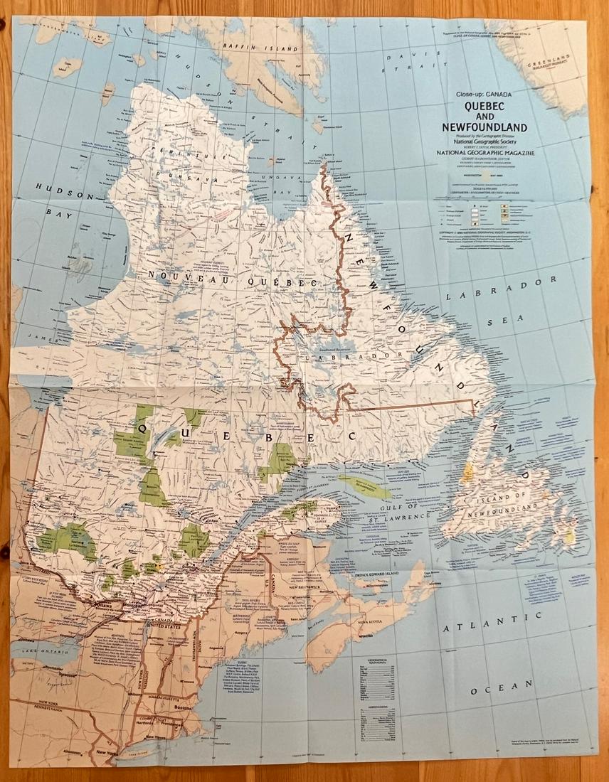 Vintage Map Print America Map Of Quebec And Newfoundland Canada 1980