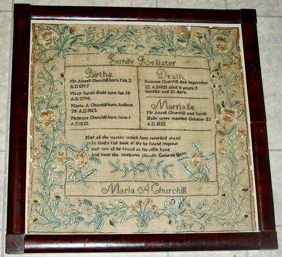 Maria Churchill RI Sampler, c. 1835 - Dec 15, 2022 | Jasper52 in NY