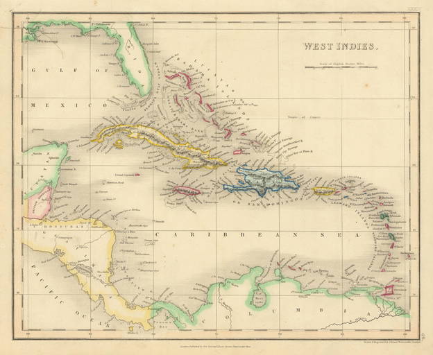 Buy West Indies by John Dower. Caribbean Antilles 1845 old antique map ...