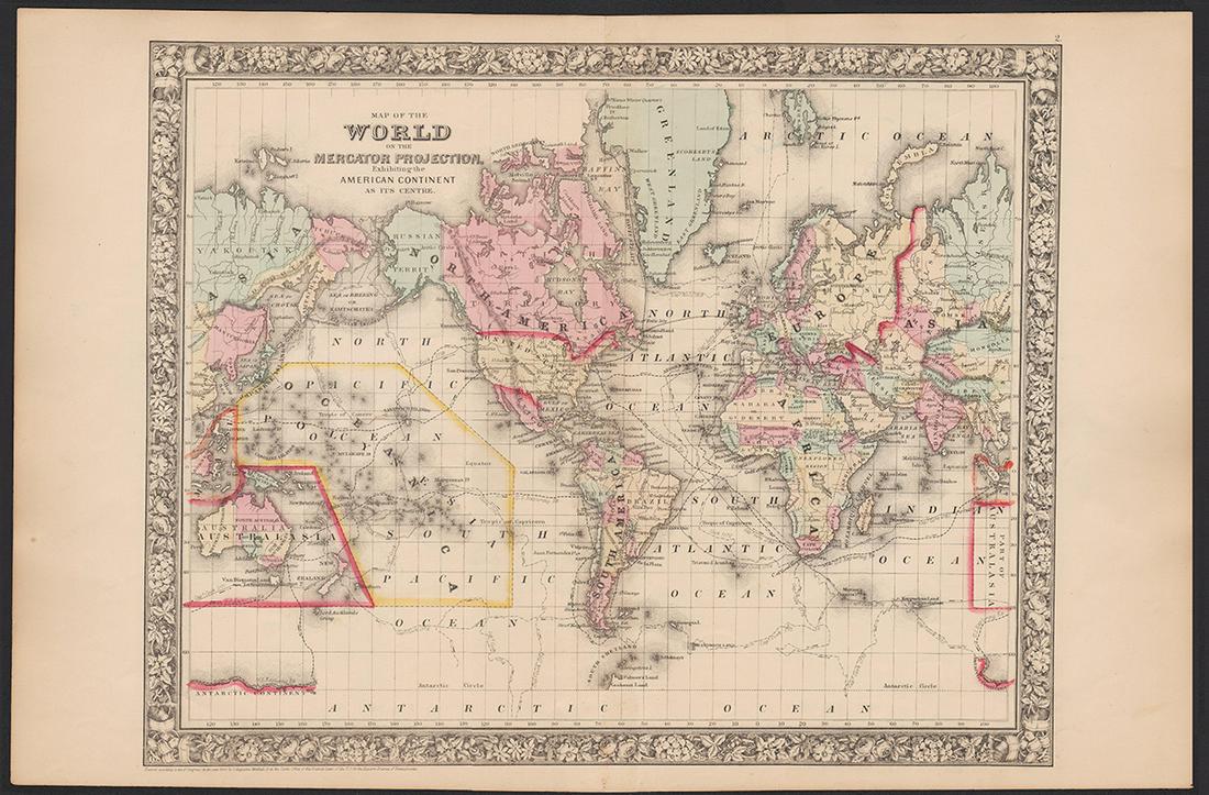 The World On Mercator’s Projection, Mitchell 1860