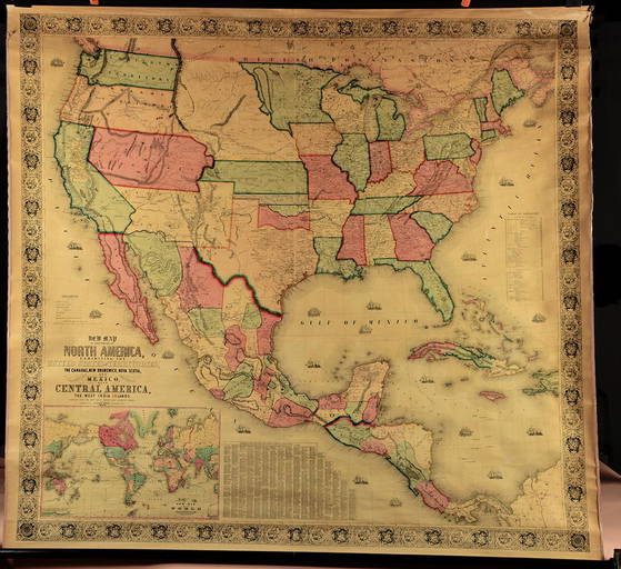 Scarce 1854 wall map of N. America in exceptional condition, Jacob Monk ...