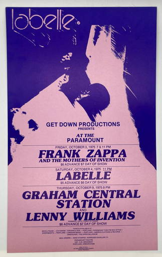 1975 FRANK ZAPPA LABELLE LIVE IN SEATTLE ORIGINAL CARDBOARD LITHO ...