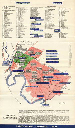BORDEAUX WINE TOURING MAP. Saint-Emilion - Pomerol - Neac. LARMAT c1947 ...