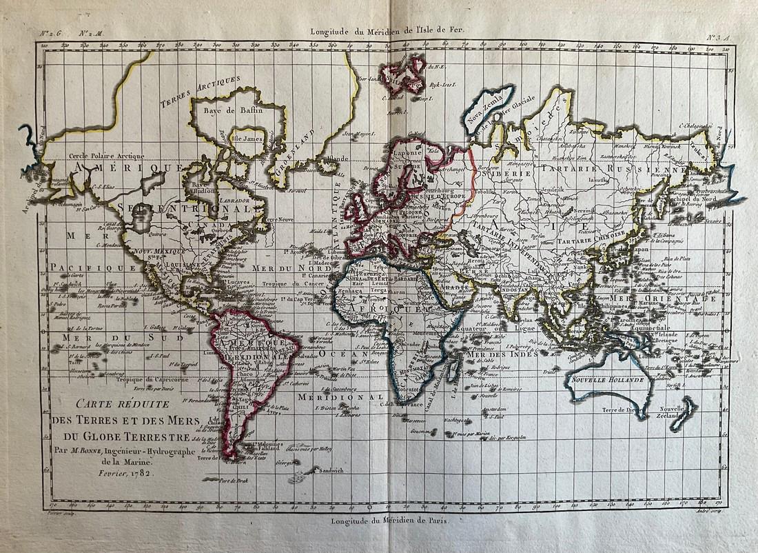 World with the fictional sea of the west in N.America. 1790 by Bonne ...