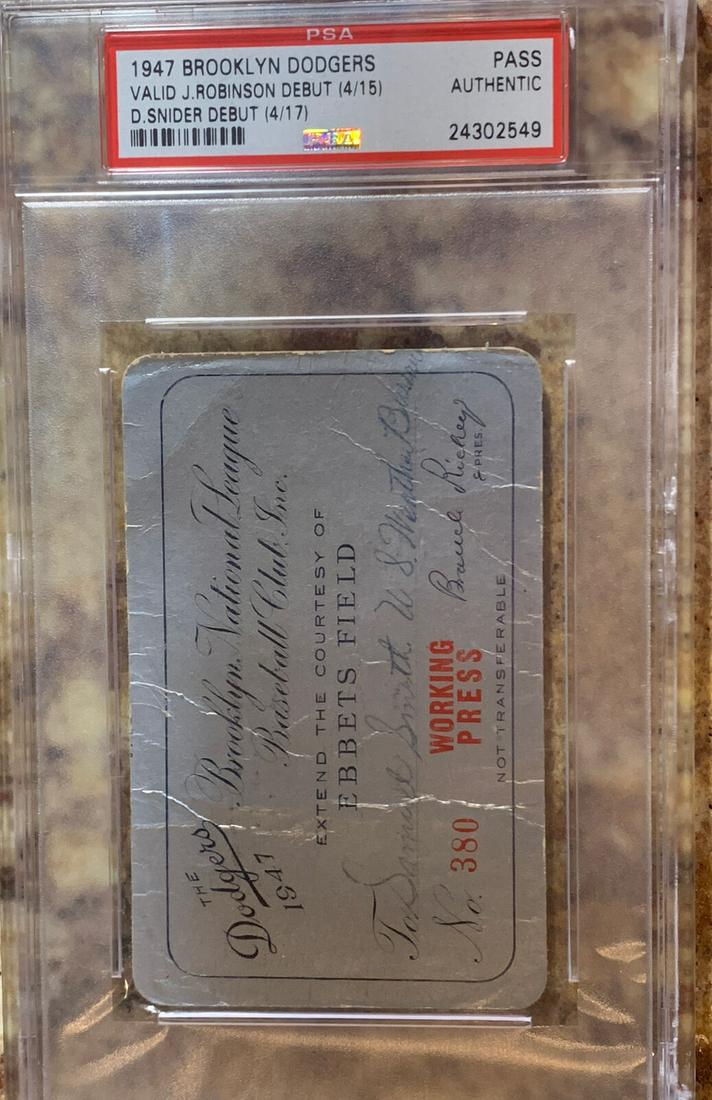 Psa 1947 JACKIE ROBINSON Debut Rookie Year Brooklyn Dodgers Press Pass ...
