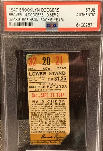 Psa 1947 JACKIE ROBINSON ROOKIE YEAR Brooklyn Dodgers Ticket (#0044) on ...