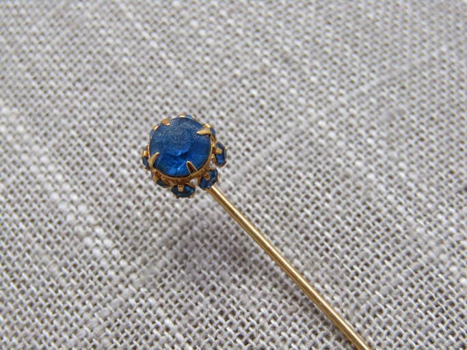 Vintage Blue Rhinestone Stick Pin, 1920's 1930's
