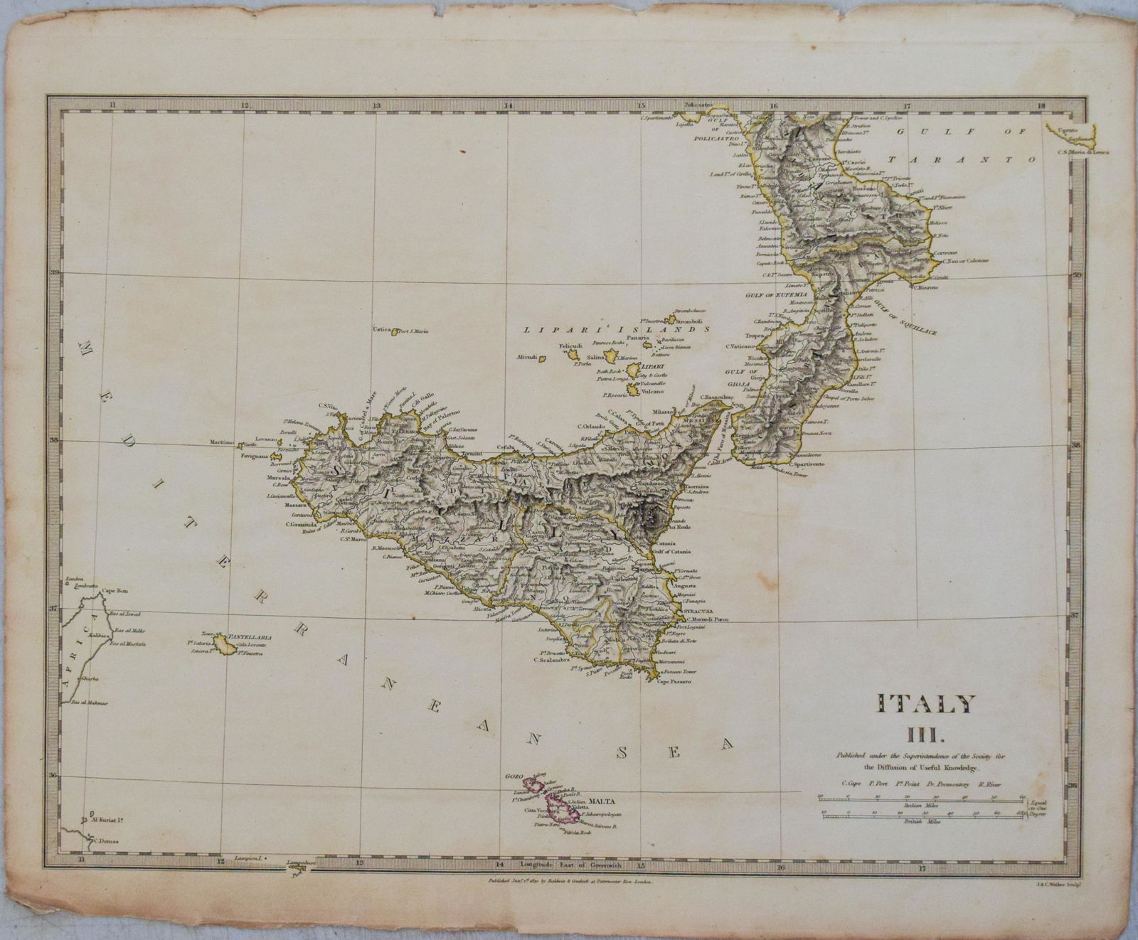 1830 SDUK Map of Sicily, Malta and Southern Tip of Italy -- Italy III ...