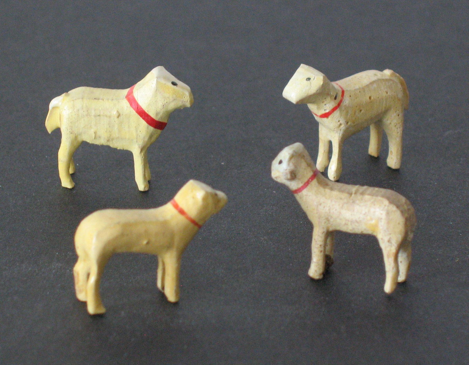 Group Of 4 Tiny Antique German Putz Sheep.