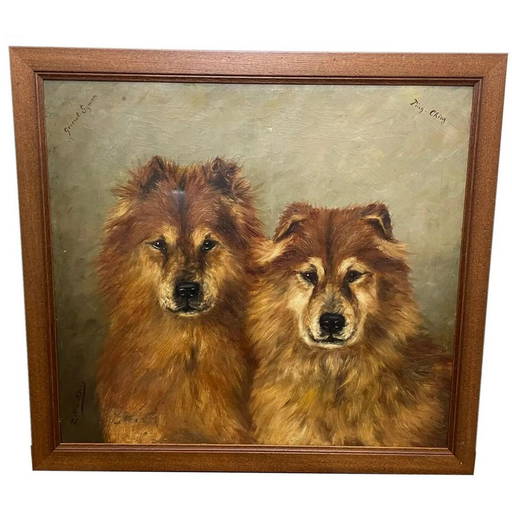 French 19th Century Oil Painting Portrait Chinese Chow Chow Dogs Ting ...