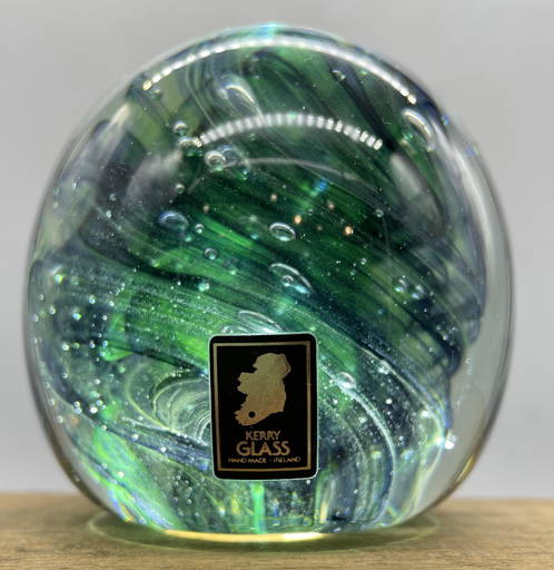 Vintage Kerry Glass Paperweight Emerald Green Hand Made Ireland Swirls ...