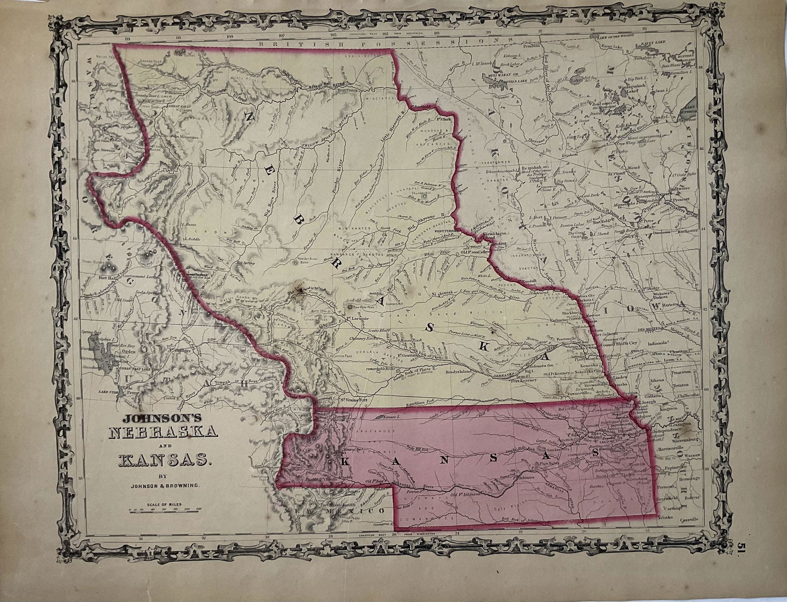 1861. Very Important Nebraska Territory With Kansas Map. By Johnson And ...