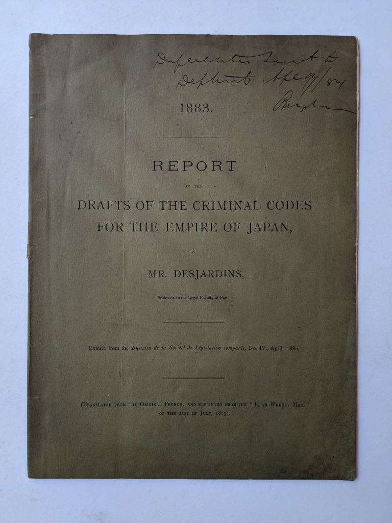 1883 Report On Drafts Of Criminal Codes For Empire Of Japan By ...