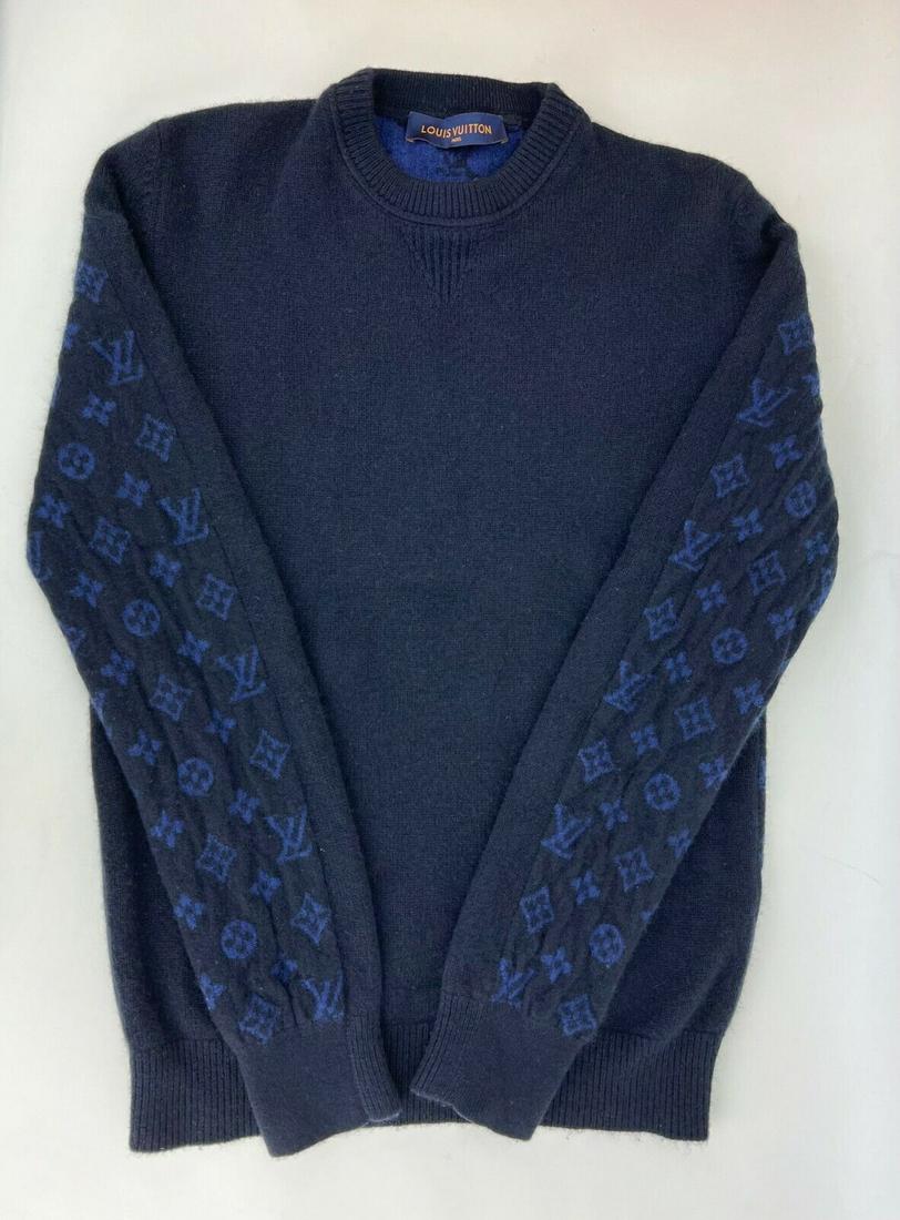 Louis Vuitton Men's Sweater Navy Monogram Crew Neck Cashmere Pullover ...