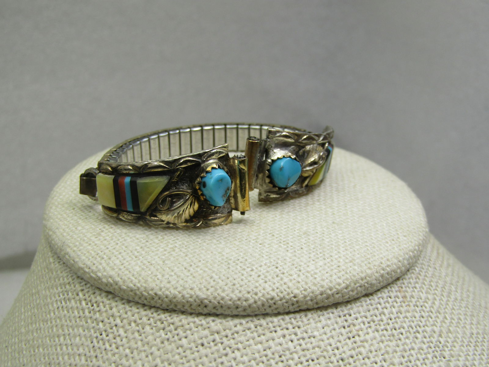Vintage Sterling Southwestern Inlaid Watch Tips/band, Ladies, Signed A ...