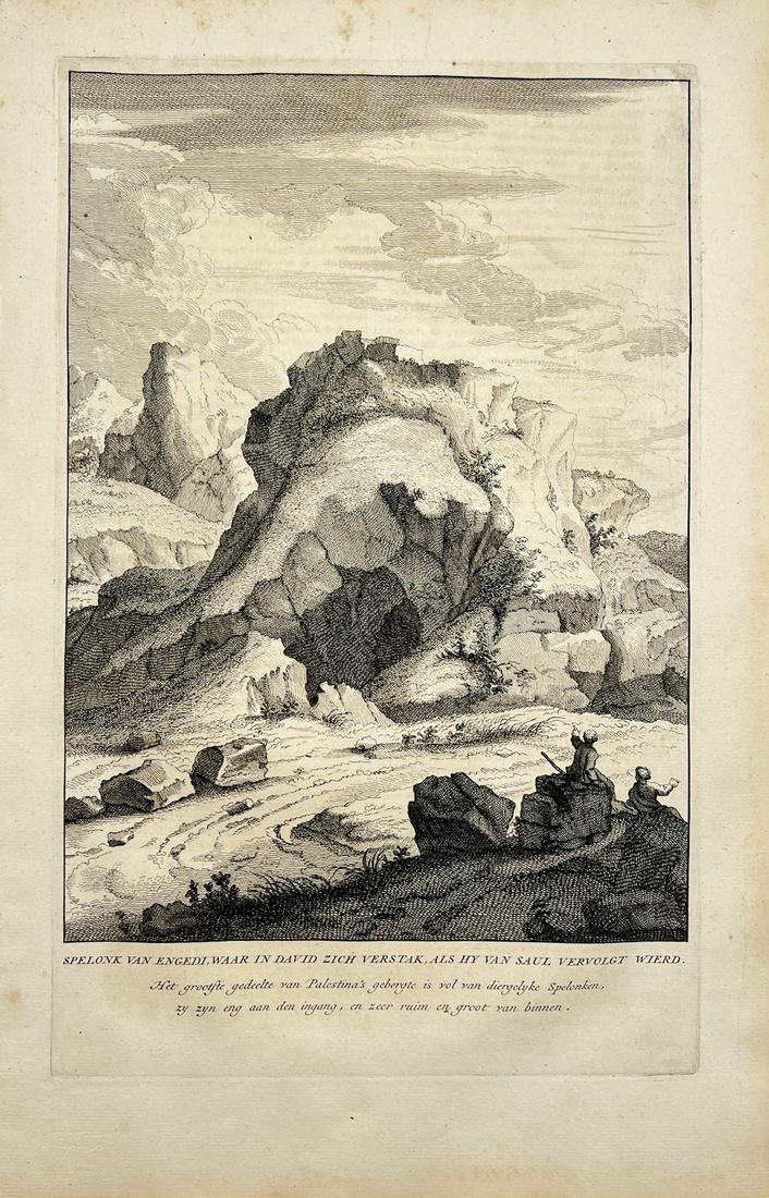 Antique Religion Print History Of Israel David Hiding In A Cave Saul