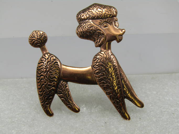 Vintage Copper Poodle Brooch, 1950's 1960's