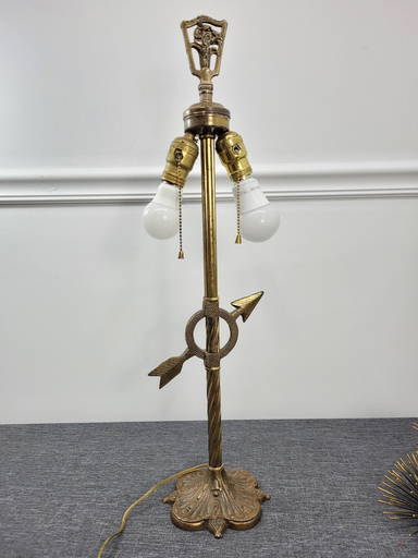 Vintage Brass Antique Table Lamp Goat Or Ram Head Finial Arrow Dual ...