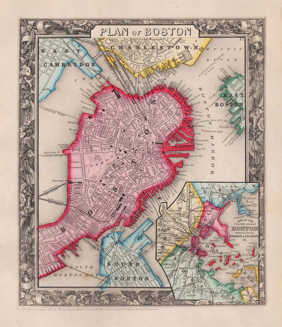 Rare 1st State Of Plan Of Boston By Mitchell Jr 1860