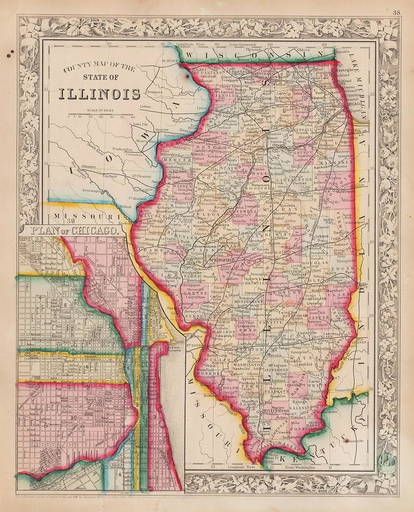 1860 County Map Of Illinois By S. A. Mitchell, Jr.