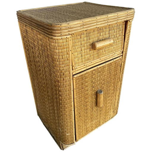 Streamline Stick Rattan Side Table With Grass Mat Coverings