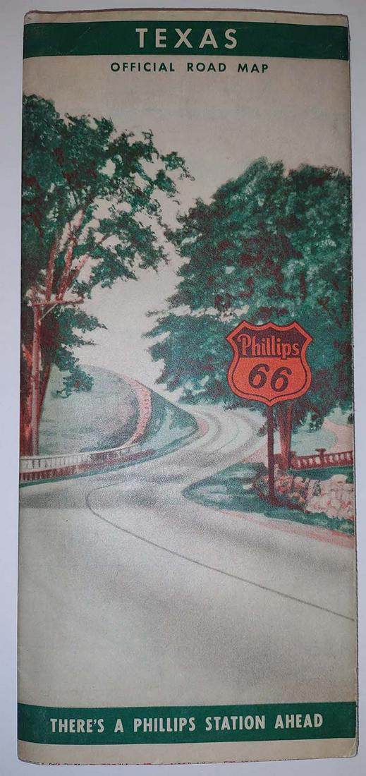 Phillips Petroleum Company 1940 Official Road Map Of Texas