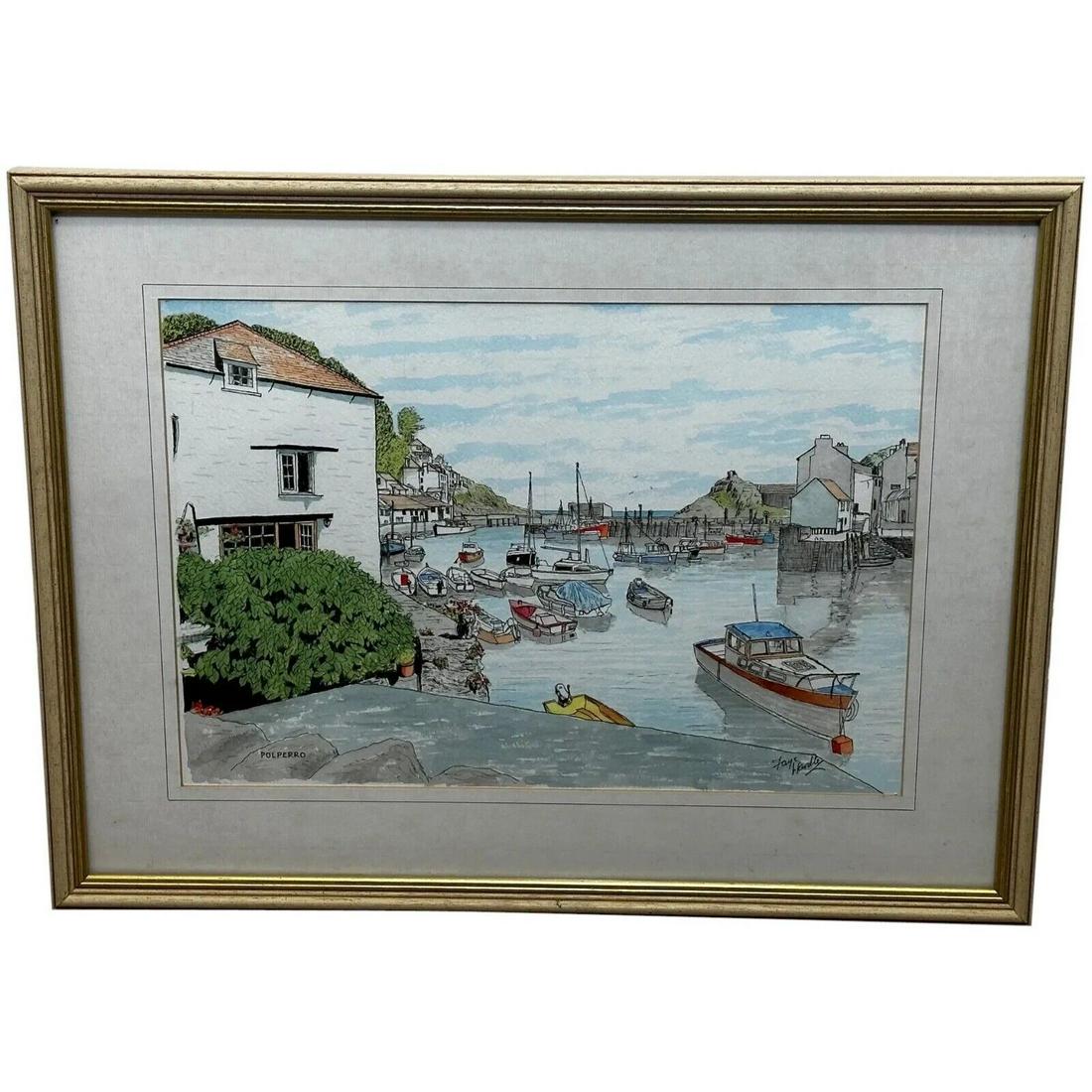 Watercolour Cornish Nautical Fishing Seaside Coast Polperro Village ...