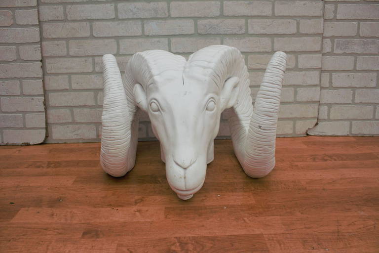 Vintage White Rams Head Sculpture