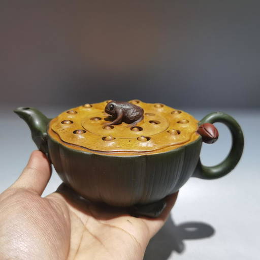 Chinese Yixing Zisha Clay Frog & Lotus Pod Teapot