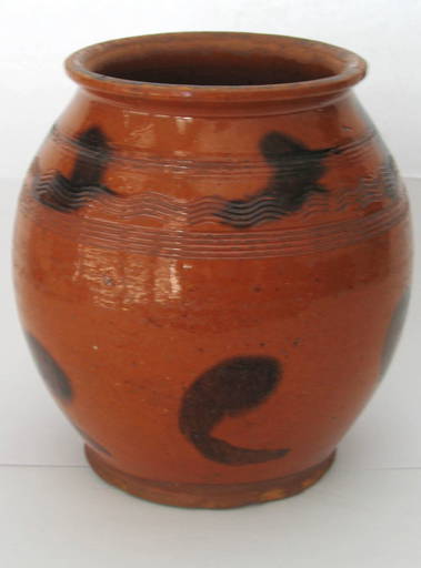 Antique Pennsylvania Redware Storage Jar.