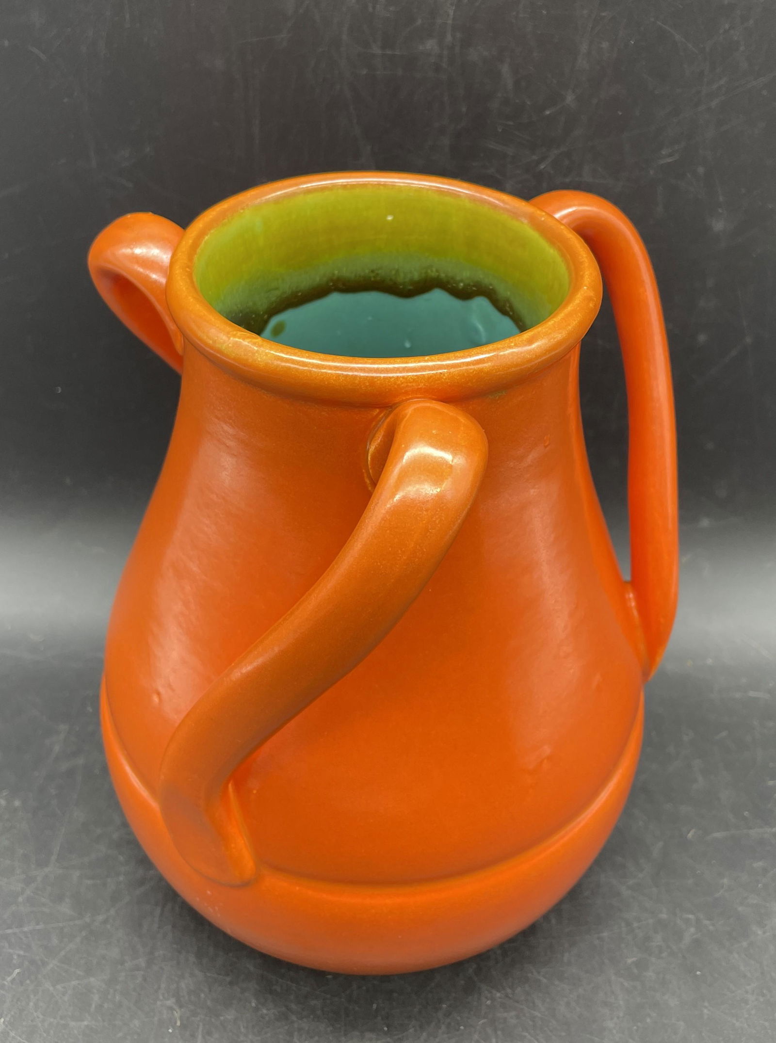 Rare Stangl Art Pottery Tangerine & Turquoise Fulper Glaze Three Handle ...