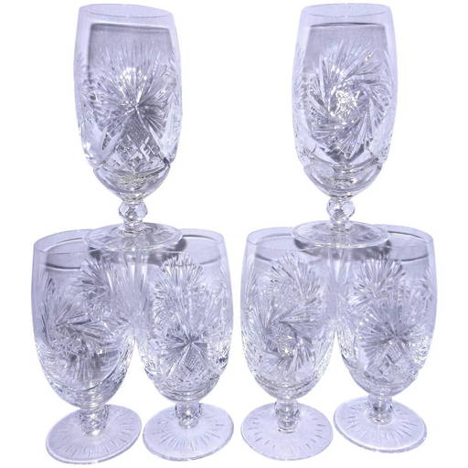 Vintage Cut Leaded Crystal Water Goblets With Hobstar Pinwheels And ...