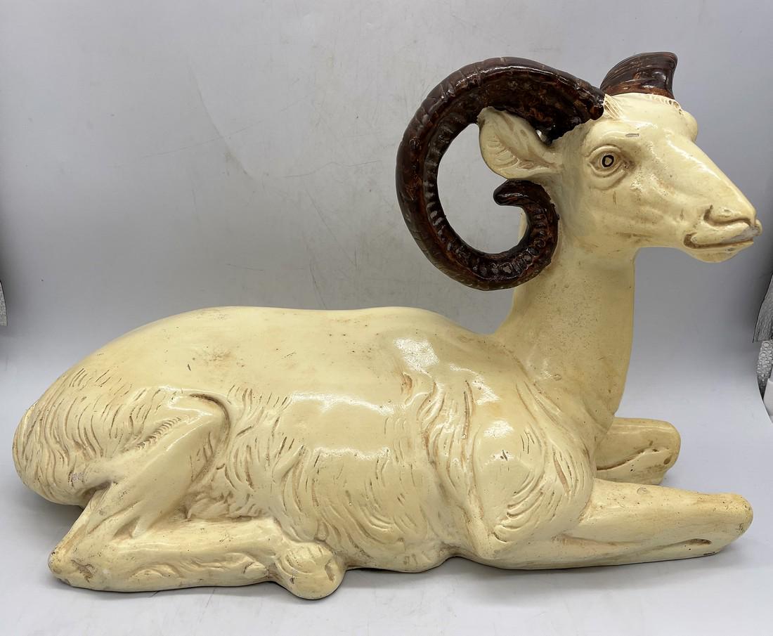 Large Mountain Goat Ram Mouflon Jaru Plaster Chalkware Statue