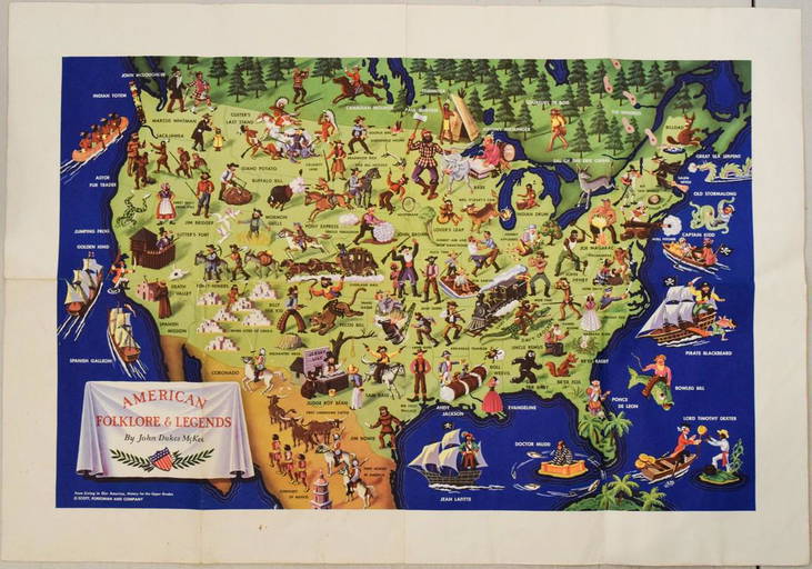1950 Jd Mcgee American Folklore & Legends Map American Folklore & Legends