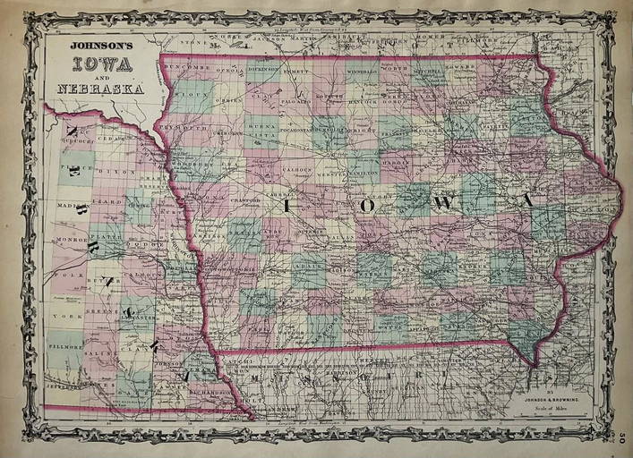 1861. Iowa And Eastern Nebraska. By Johnson And Browning