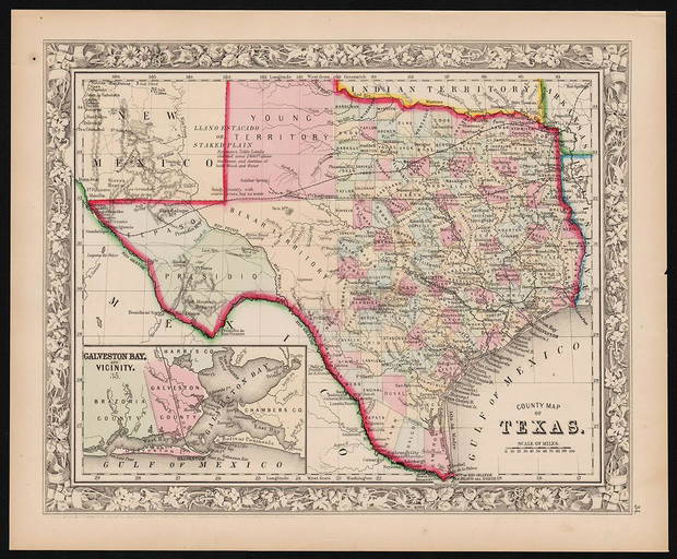 Highly Collectible 1860 Rr Map Of Texas, S. A. Mitchell, Jr.