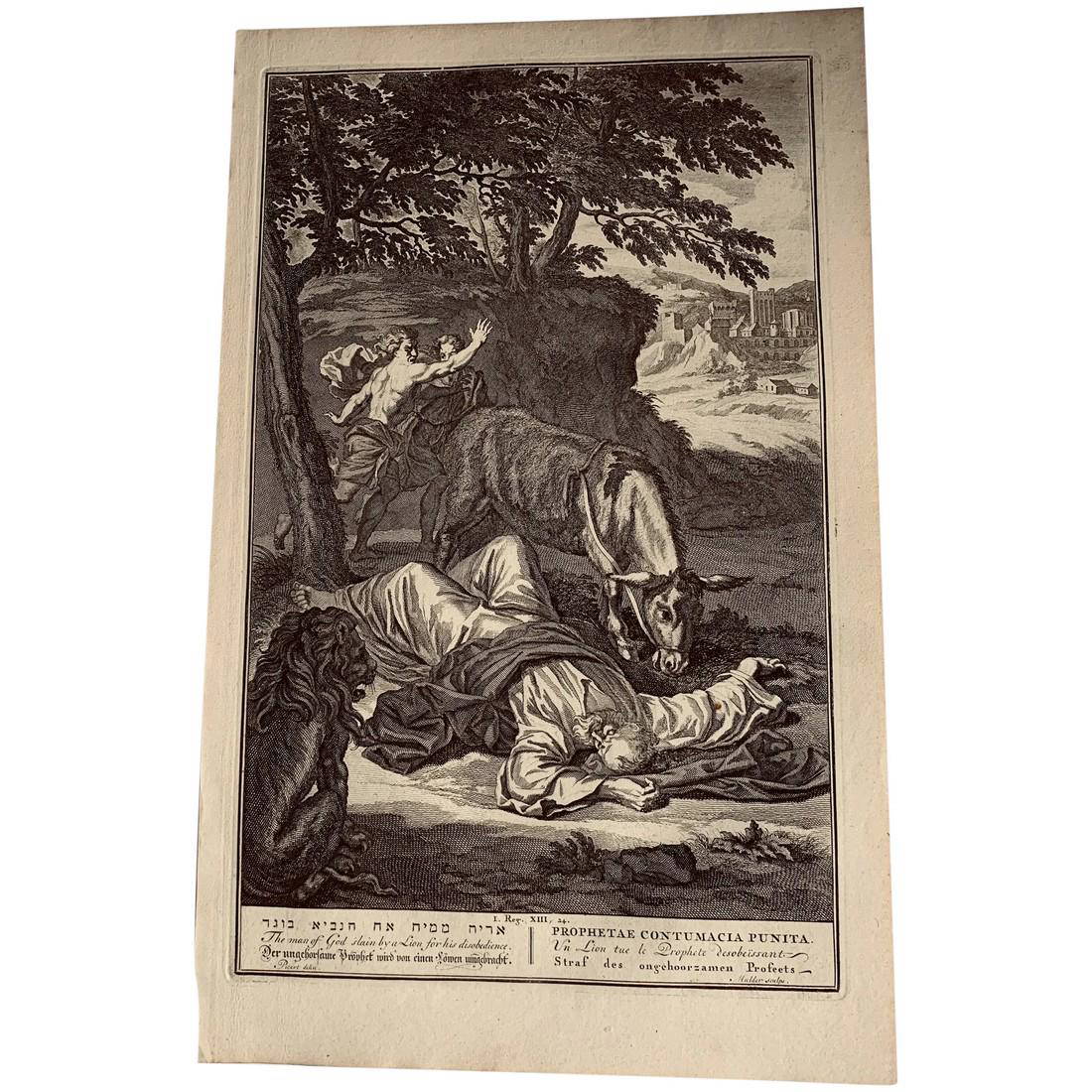 Disobedient Prophet Is Slain By A Lion - Dutch Bible Scenes - Antique ...
