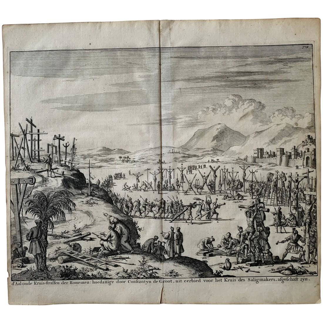 Roman Crucifixion Methods- 1690 Engraving - Wilhelmus Goeree Auction