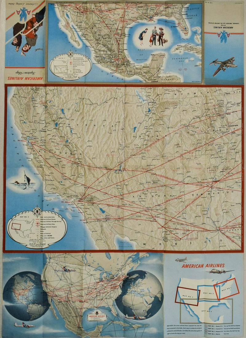 1950s American Airlines Route Map American Airlines System Map