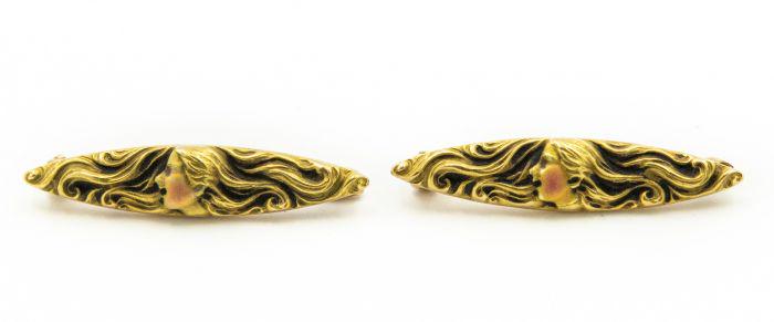 Estate Art Nouveau Yellow Gold And Enamel Repousse Lingerie Pins Auction