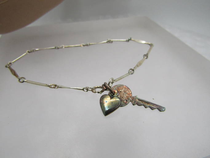 Vintage Sterling Heart & Key Bracelet, 7", Bob Siemon Designs, 1970's ...