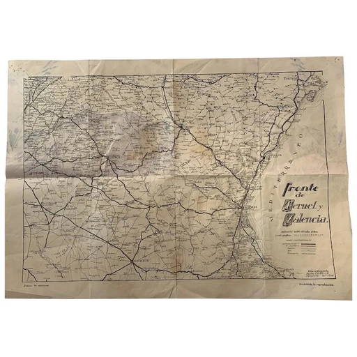 Spanish Civil War Map With The Battlefront In Teruel And Valencia (1936 ...