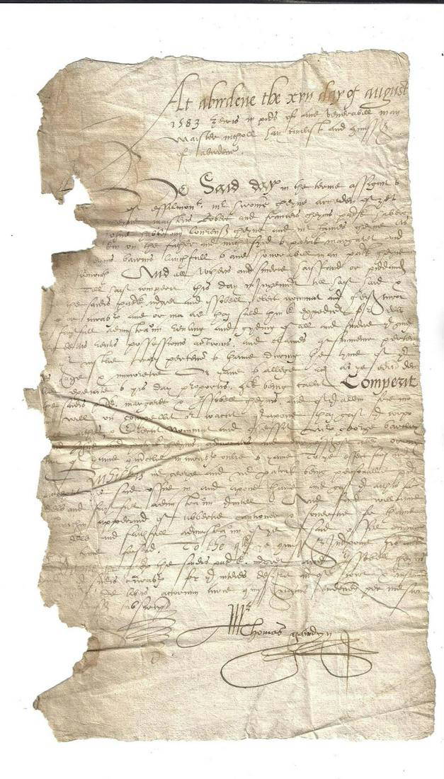 1583 English Manuscript Nice Watermark Auction