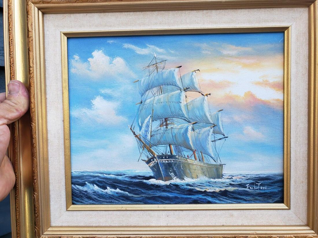 Oil Painting Modern 19th Century Sailing Ship Fulton Signed Auction