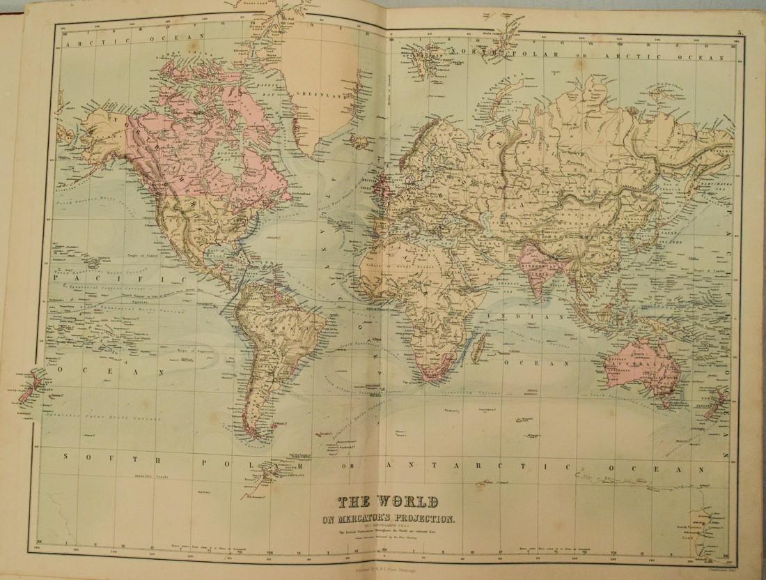 1882 Black World Map -- The World On Mercator's Projection Auction