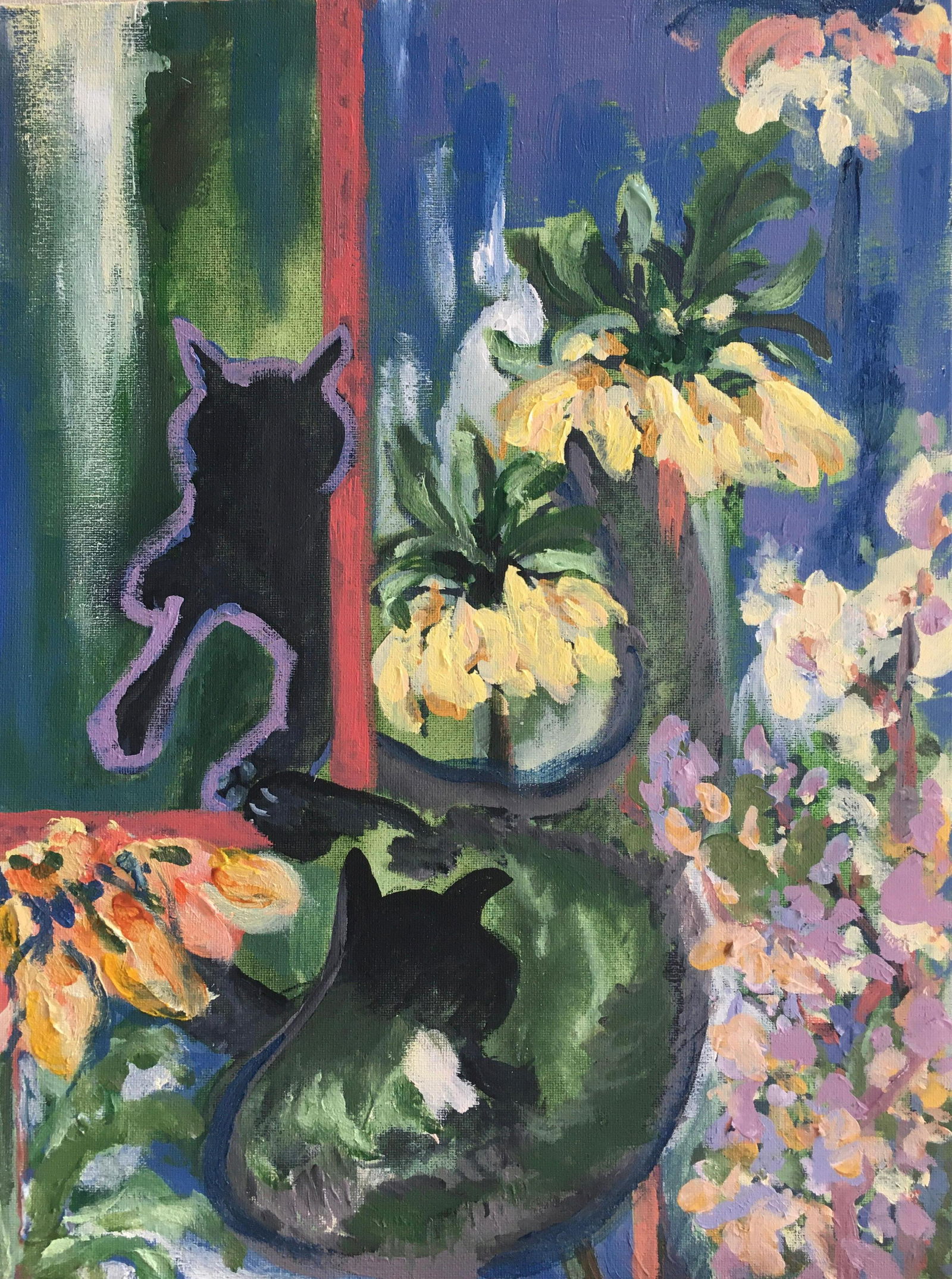 Shizico Yi: A Cat, A Mirror And The Garden, Original-canvas, Expression ...