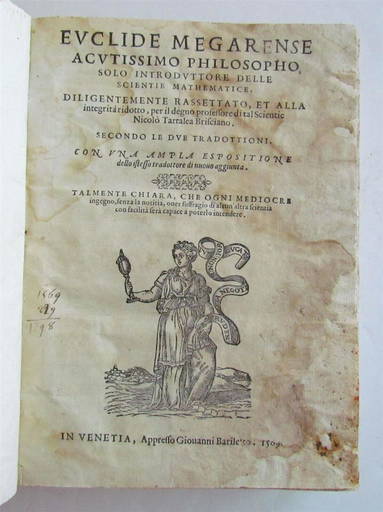 1569 Mathematics Euclid Geometry In Italian Antique 16th Century