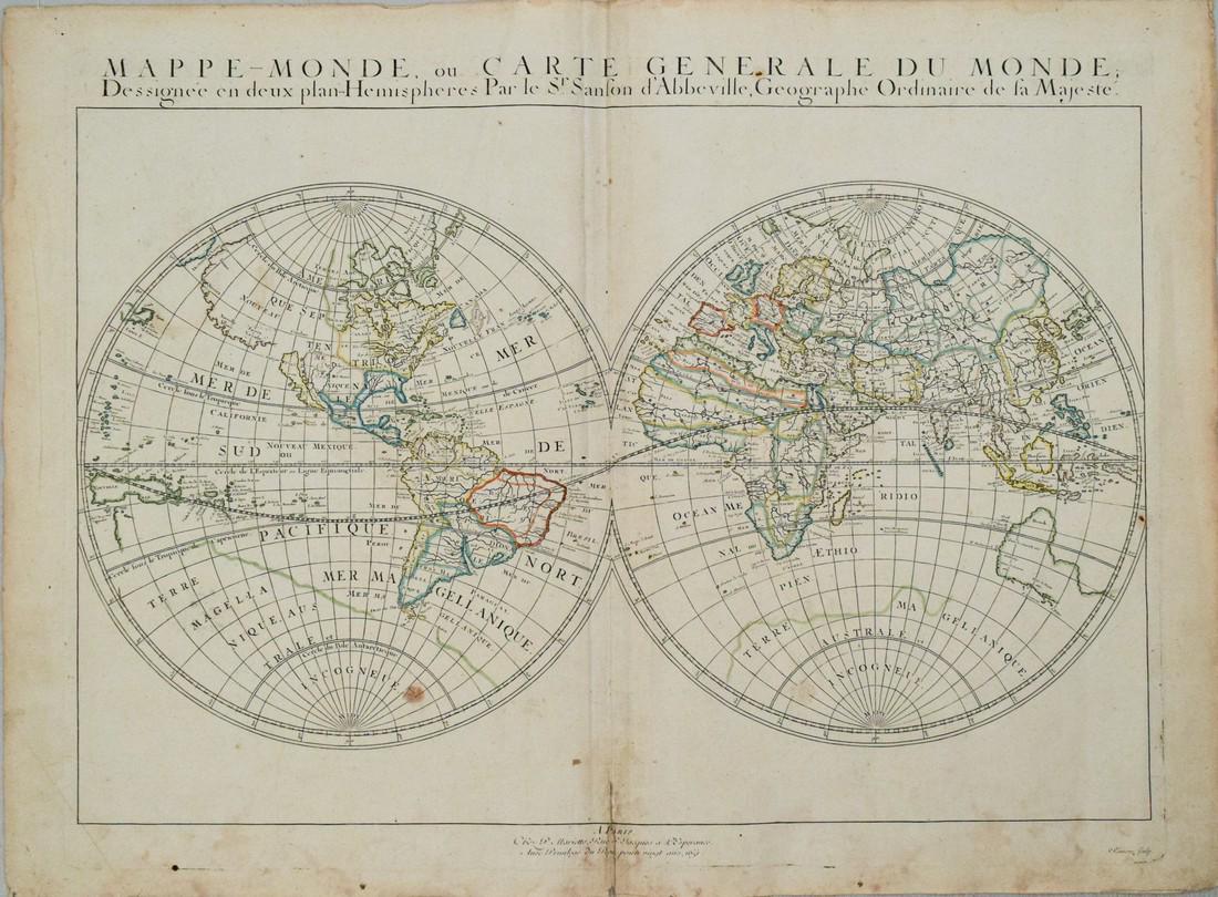 1651 Sanson World Map Mappe Monde, Ou Carte Generale Du Monde ...