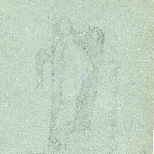 Antique Pencil Drawing 19th Century Of A Sainte, Religious Figure